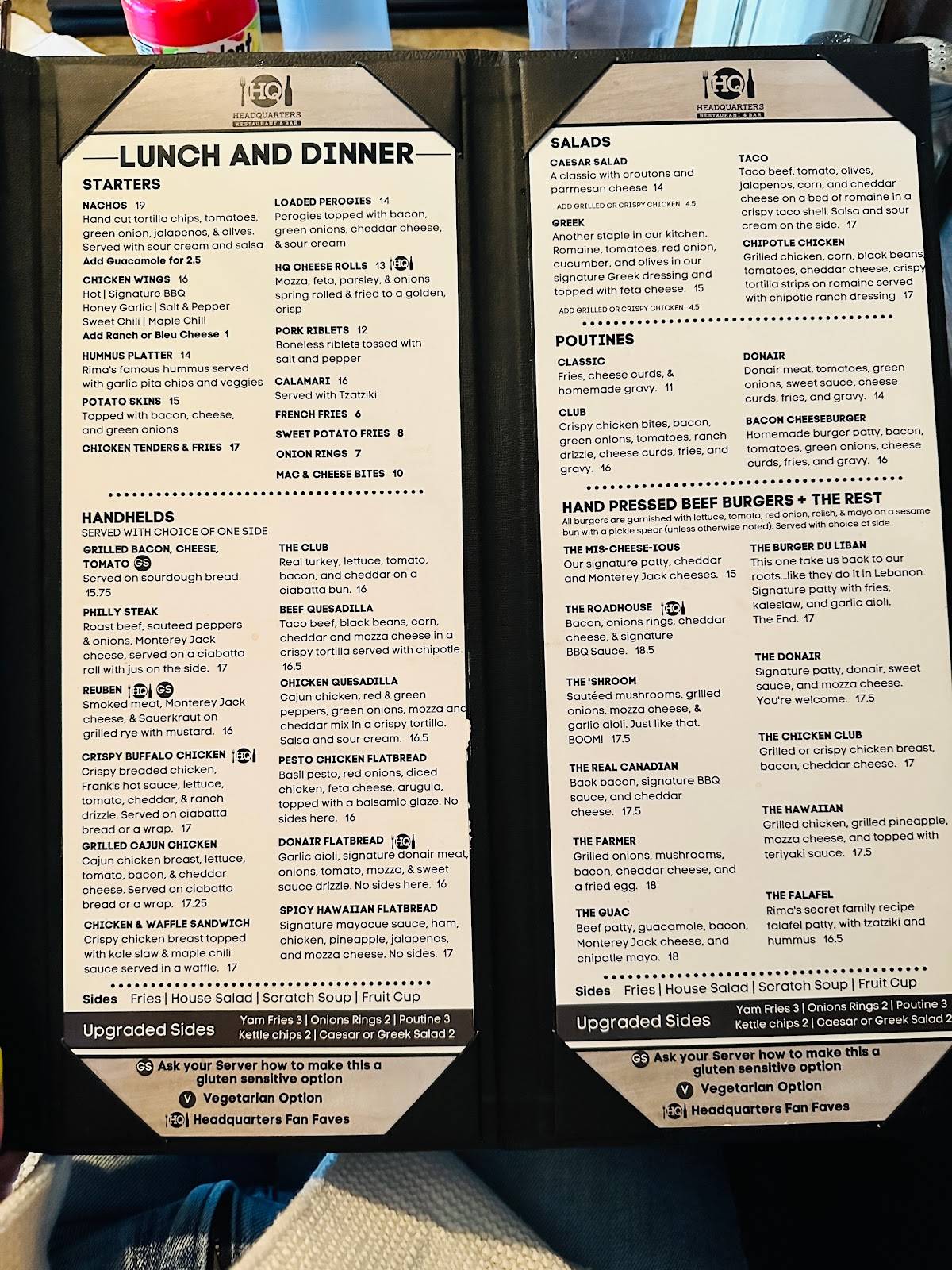 Menu at Headquarters Restaurant and Bar, Sherwood Park