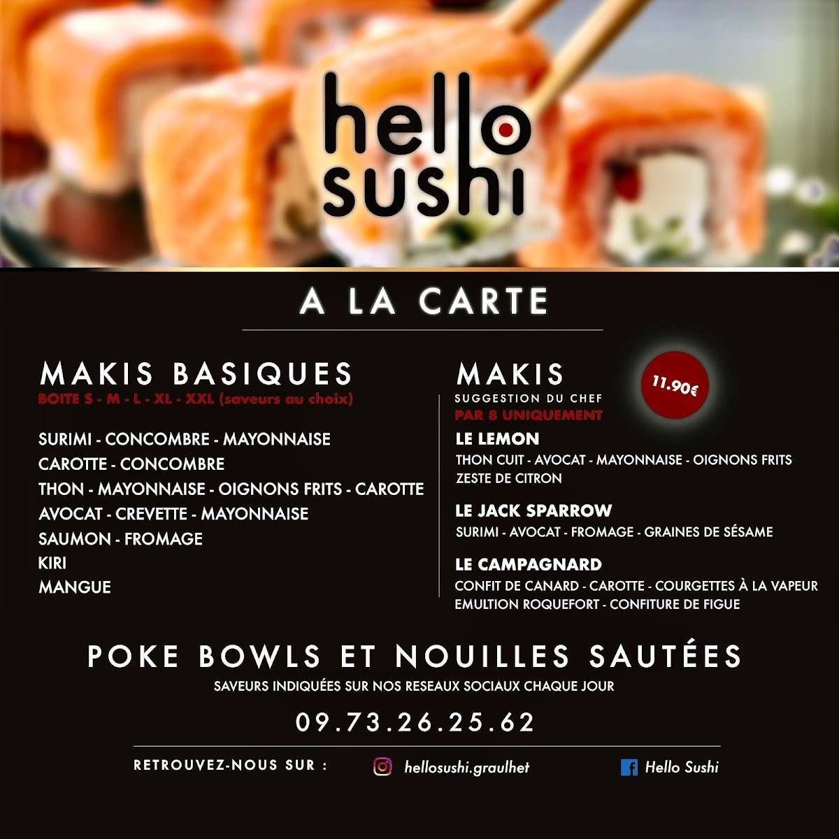 Menu au Hello Sushi restaurant, Graulhet