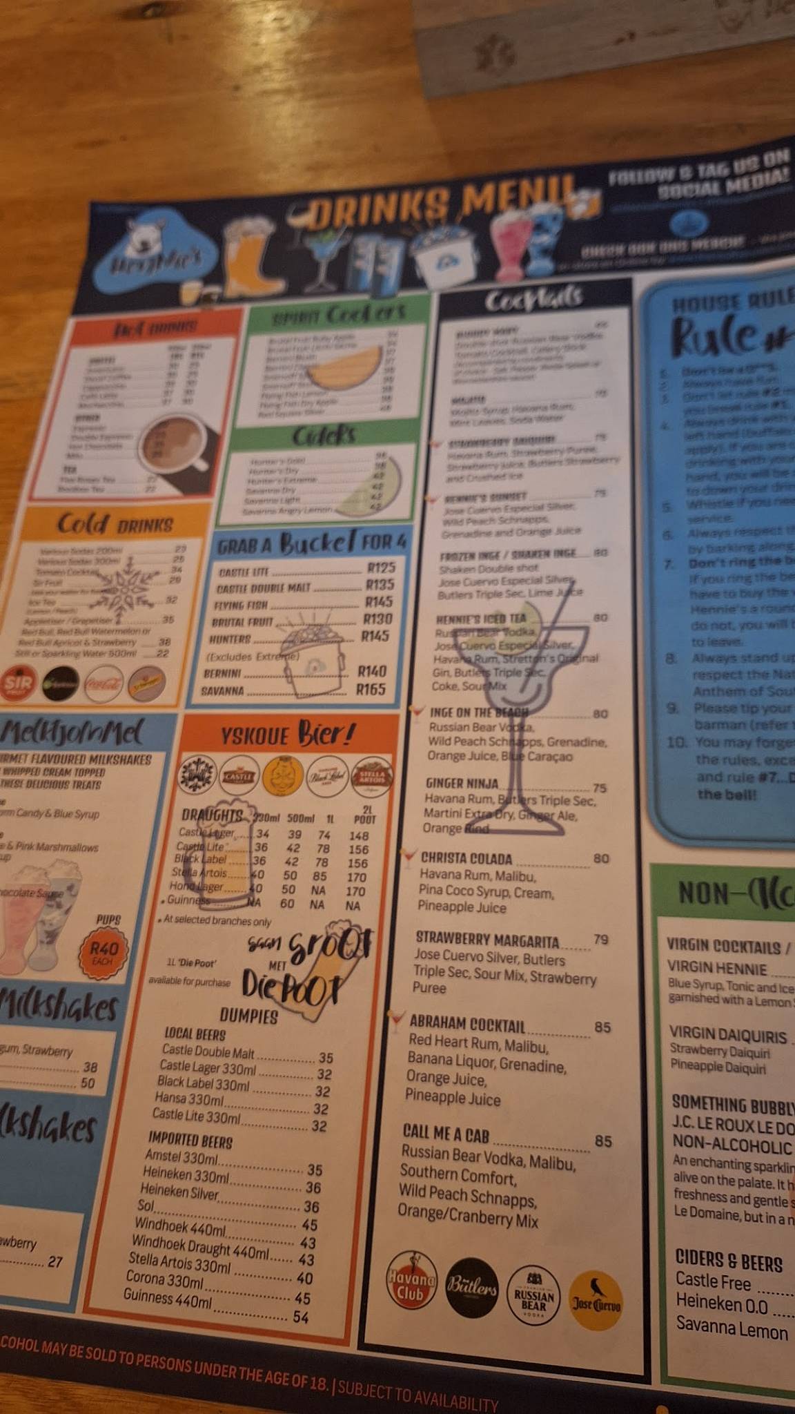 Menu at Hennie's Boksburg Restaurant, Boksburg