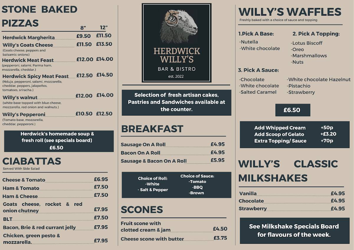 Menu at Herdwick Willy’s Bar & Bistro, Bassenthwaite
