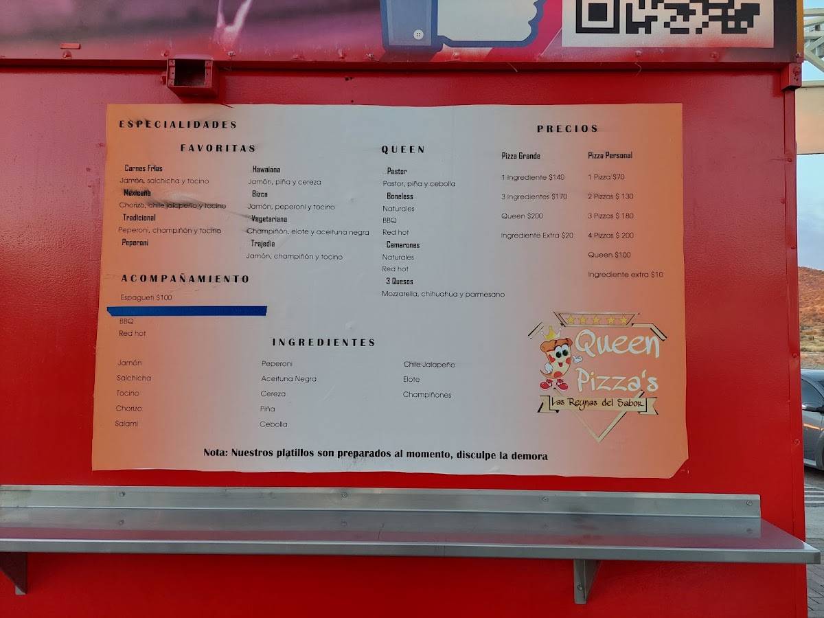 Menu at Queen Pizza restaurant, Hermosillo