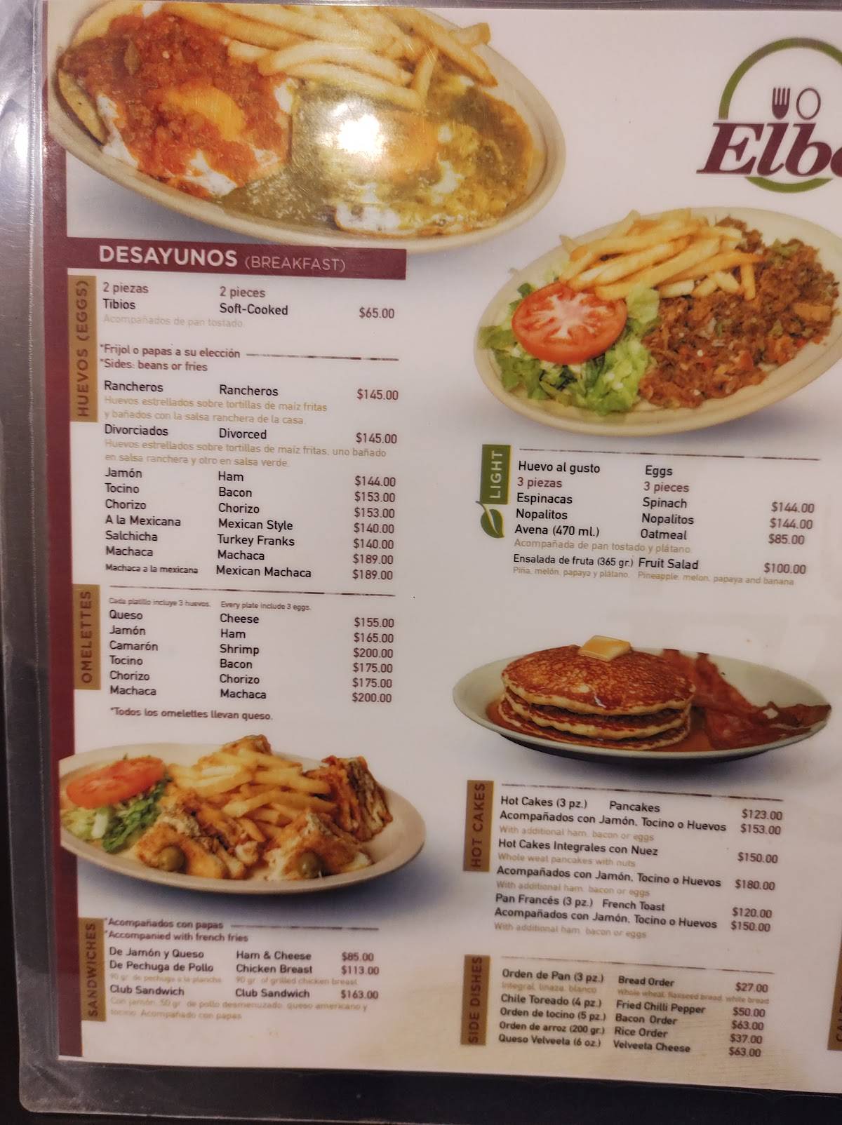 Carta de Restaurante Elba, Hermosillo, Av Cultura 81