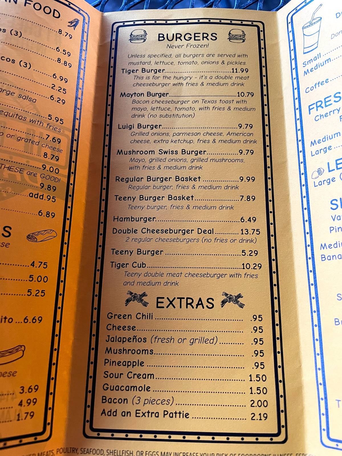 Menu at Hi-D-Ho Drive In fast food, Alamogordo