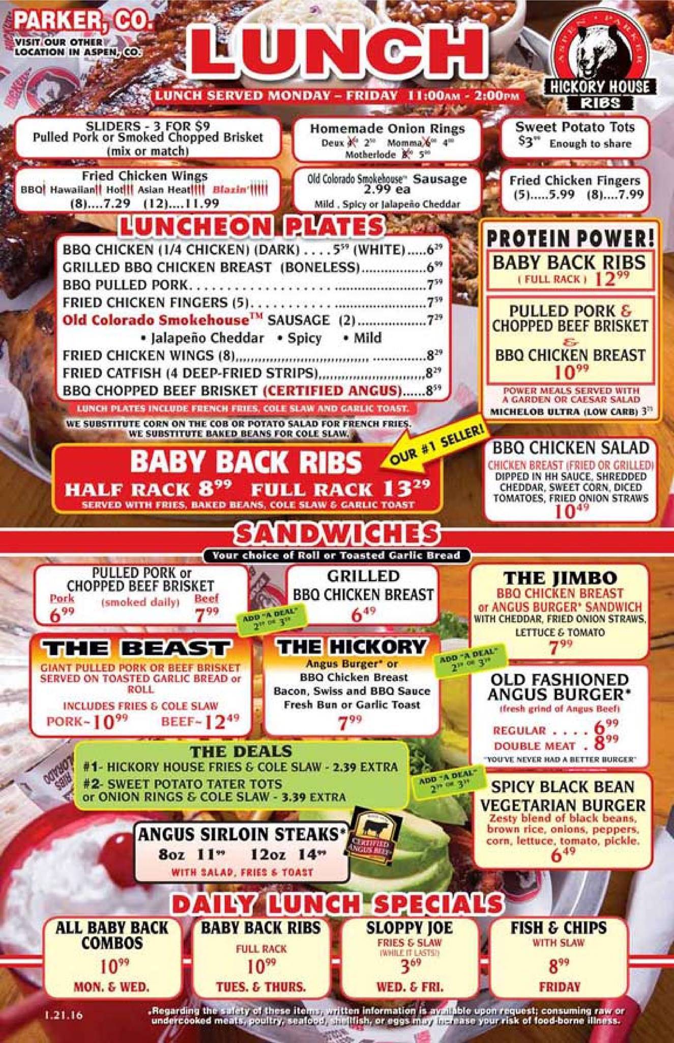 Menu at Hickory House BBQ, Parker