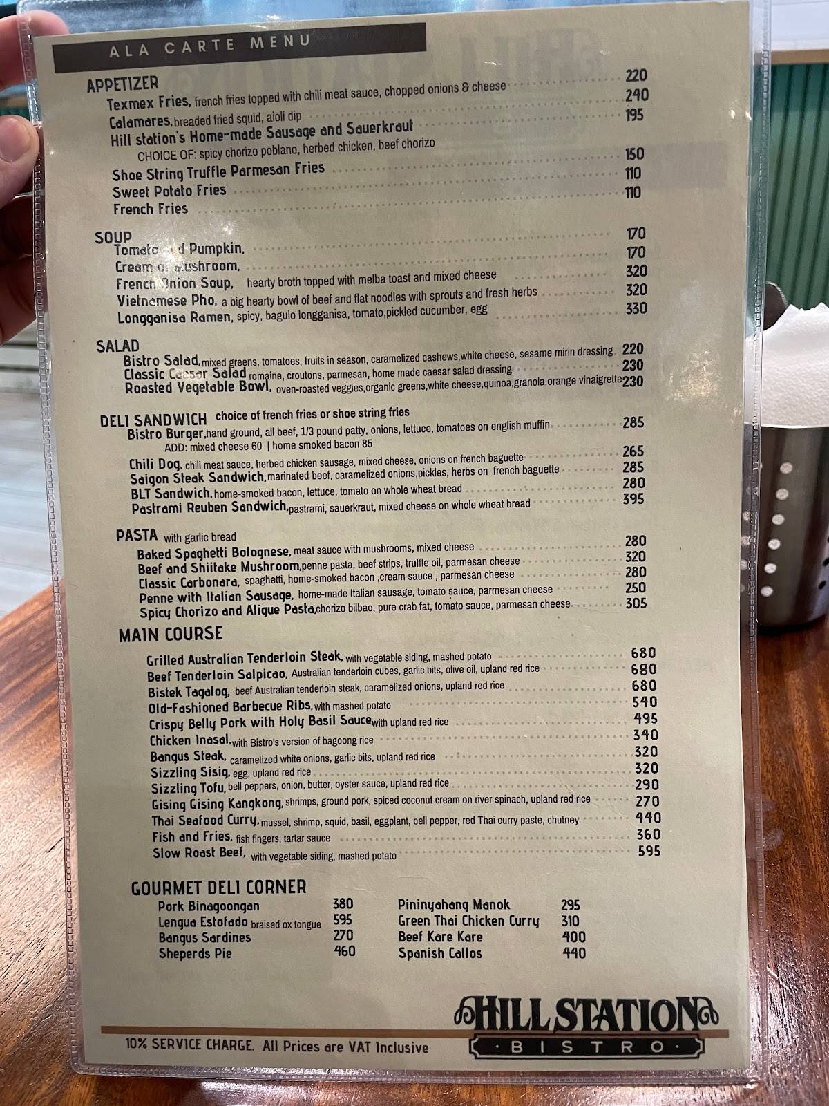 Menu at Hill Station restaurant, Baguio, Casa Vallejo
