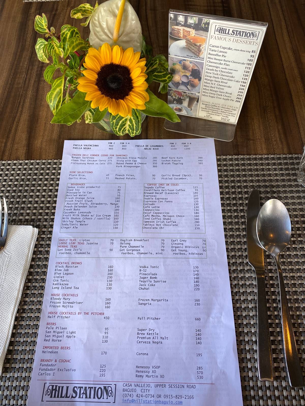 Menu at Hill Station restaurant, Baguio, Casa Vallejo