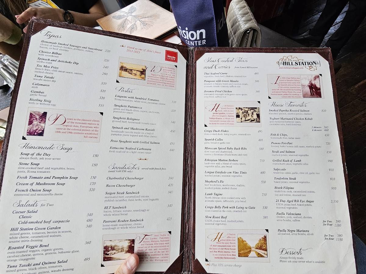 Menu at Hill Station restaurant, Baguio, Casa Vallejo