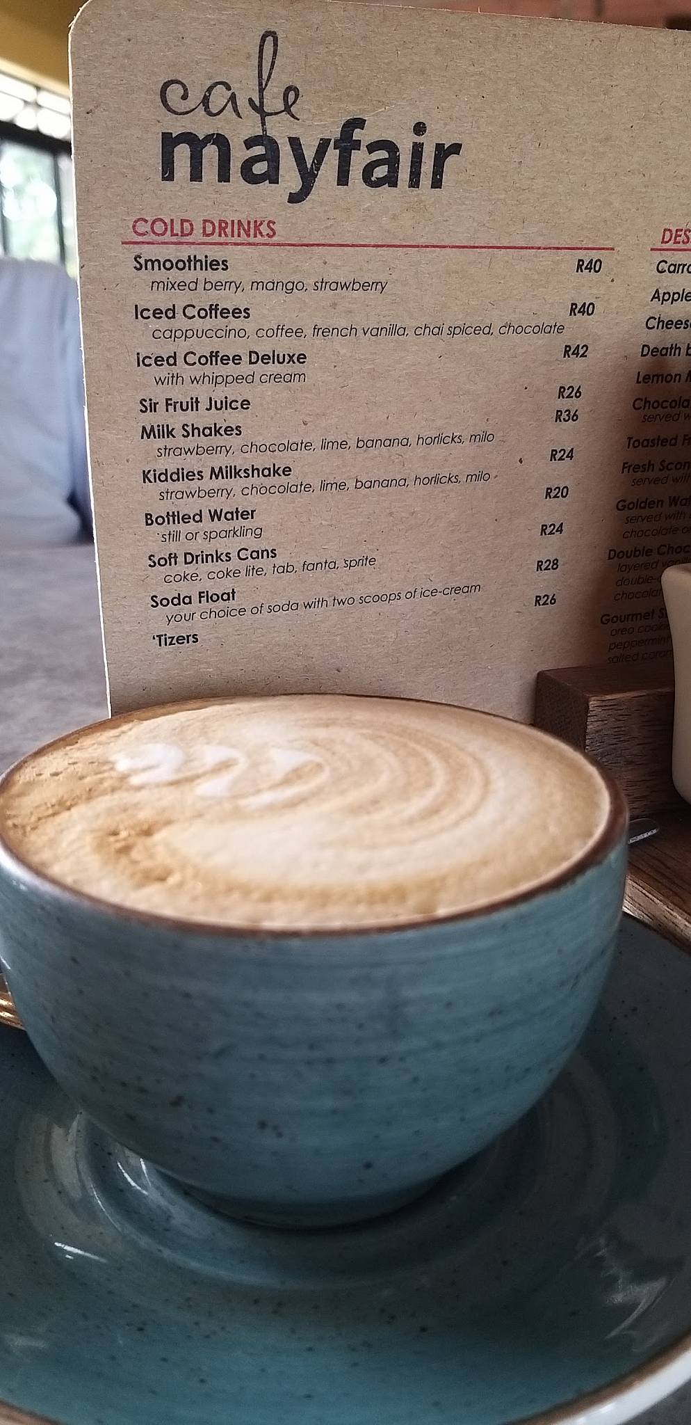 Menu at Cafe Mayfair Hillcrest, Outer West Durban