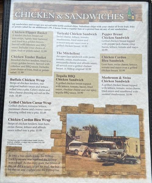 Menu at Hilltop Pub & Grill, Stevens Point