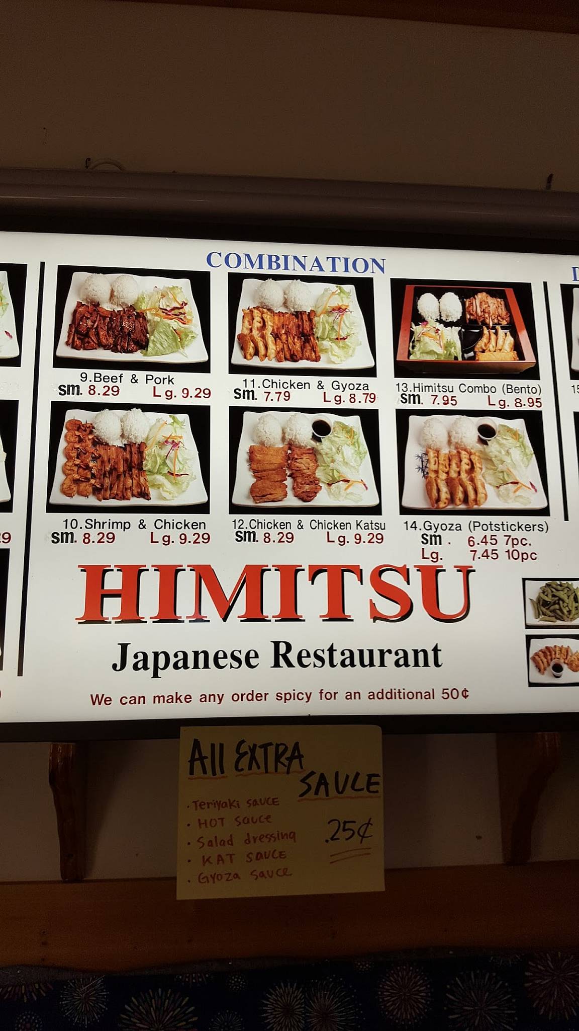 Menu at Himitsu Teriyaki restaurant, Snoqualmie