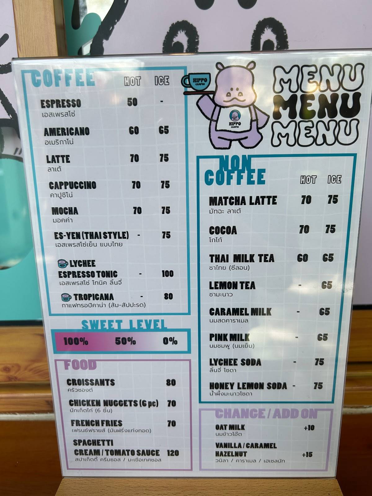 Menu at Hippo Campus Cafe - Ramintra 21, Bangkok