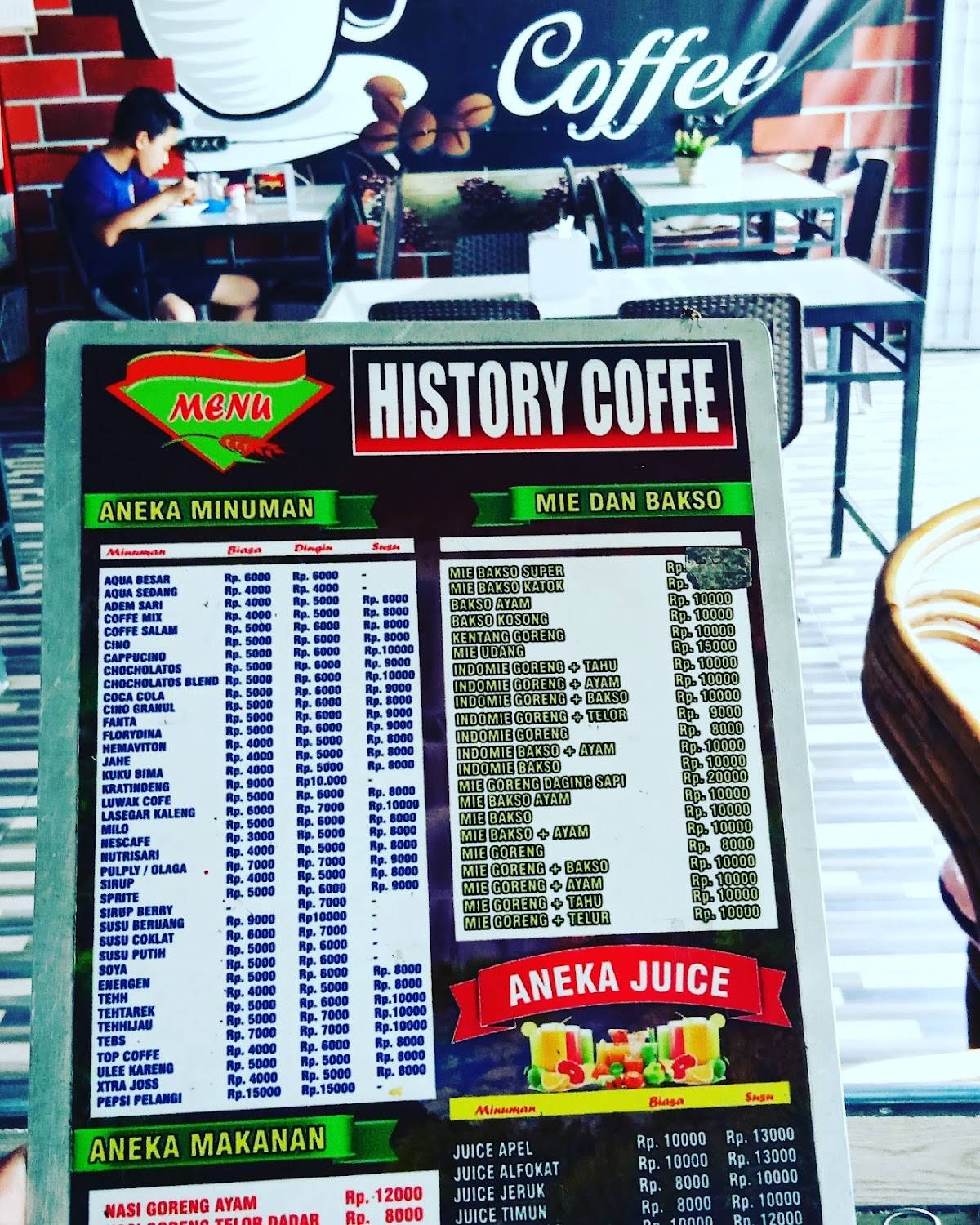 Menu at History caffe restaurant, Indonesia