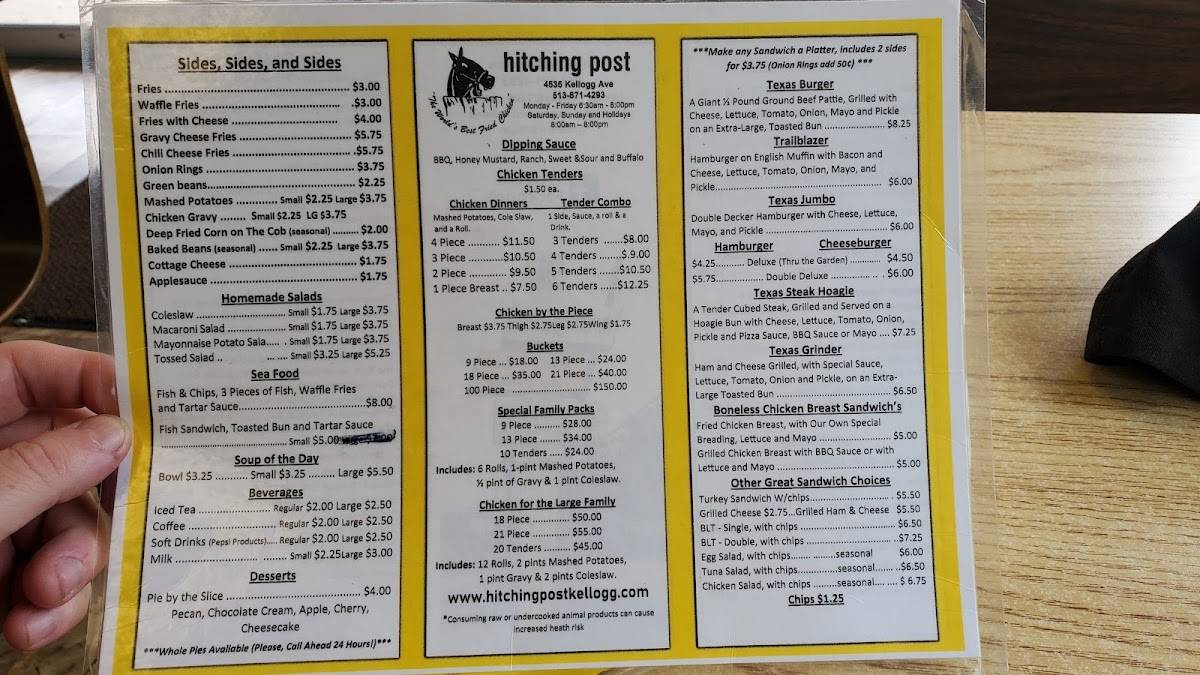 Menu at Hitching Post Kellogg - World's Best Fried Chicken restaurant ...