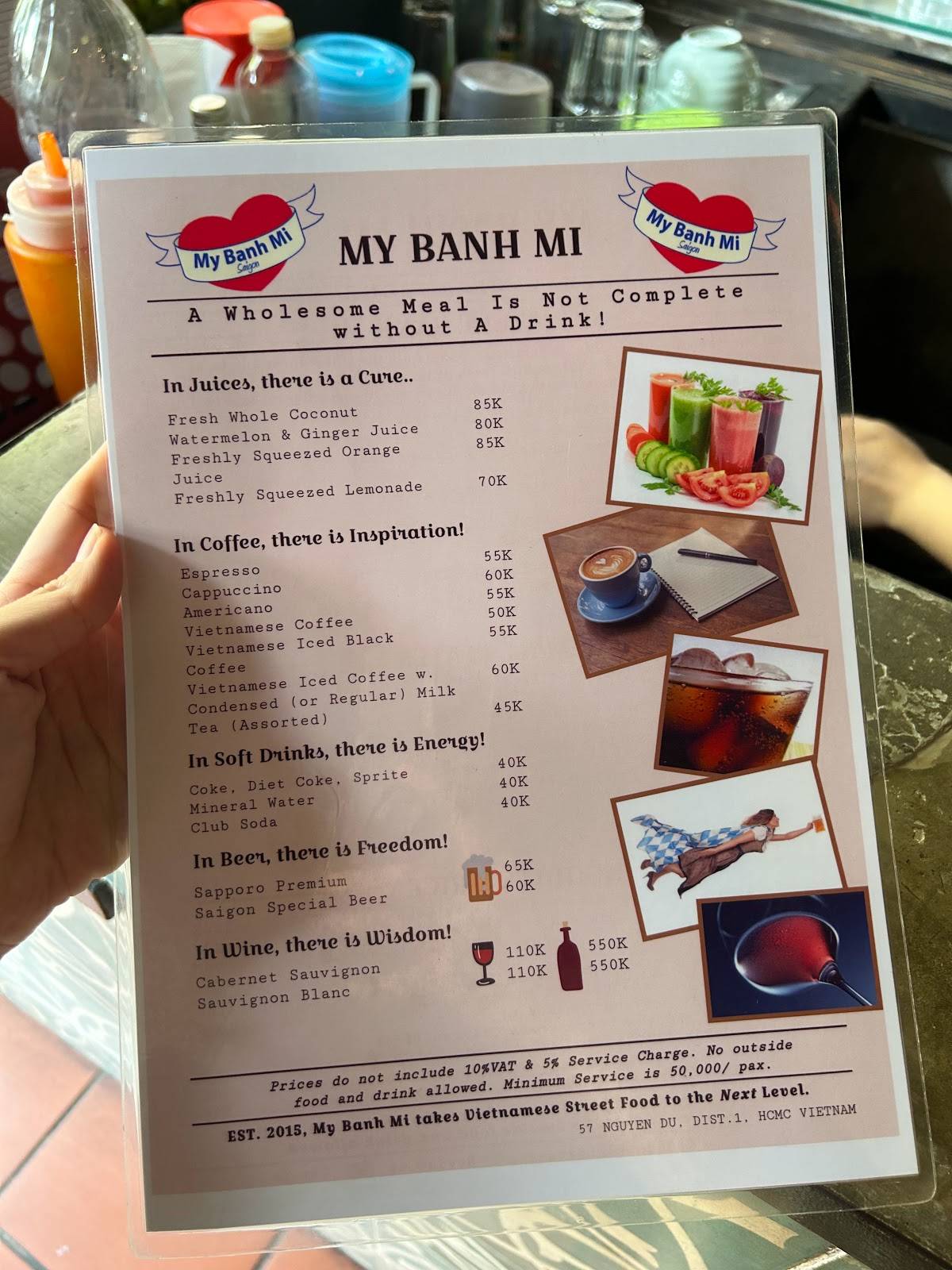 Menu at My Banh Mi restaurant, Ho Chi Minh City, 57 Đ. Nguyễn Du