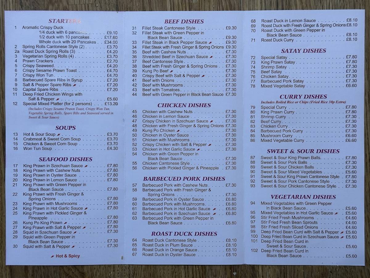 Menu at Ho Wah fast food, Menai Bridge