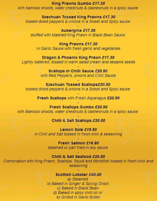 Menu at Ho Wong restaurant, Glasgow, 56 Waterloo St