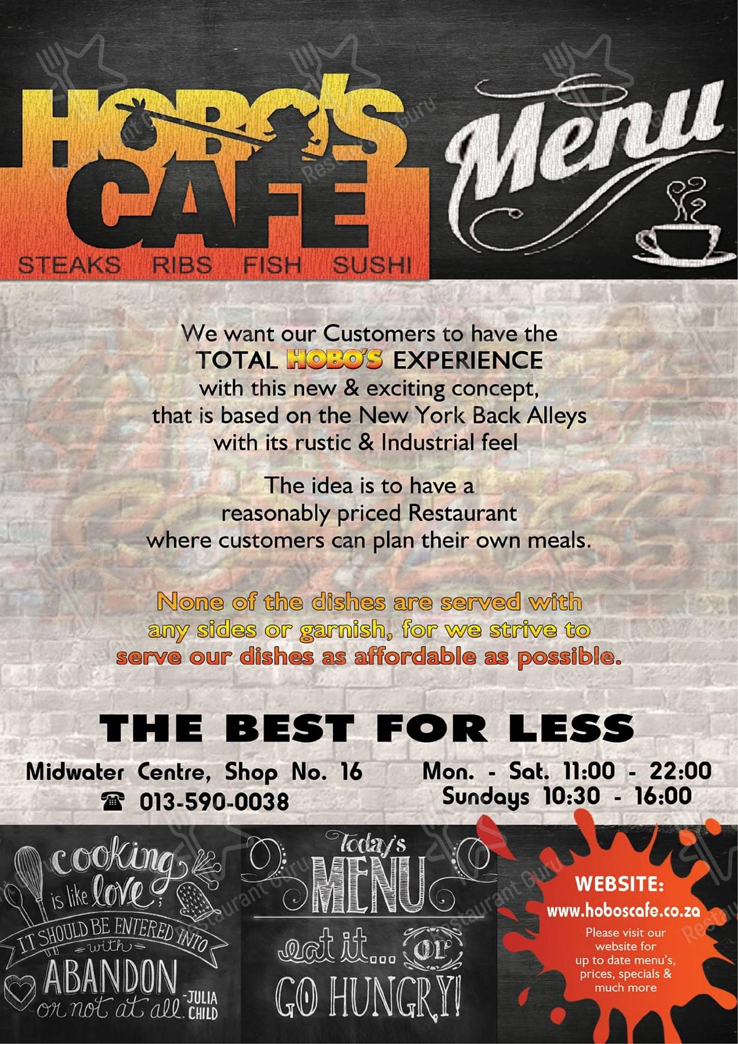 Menu at HOBOS restaurant, Middelburg
