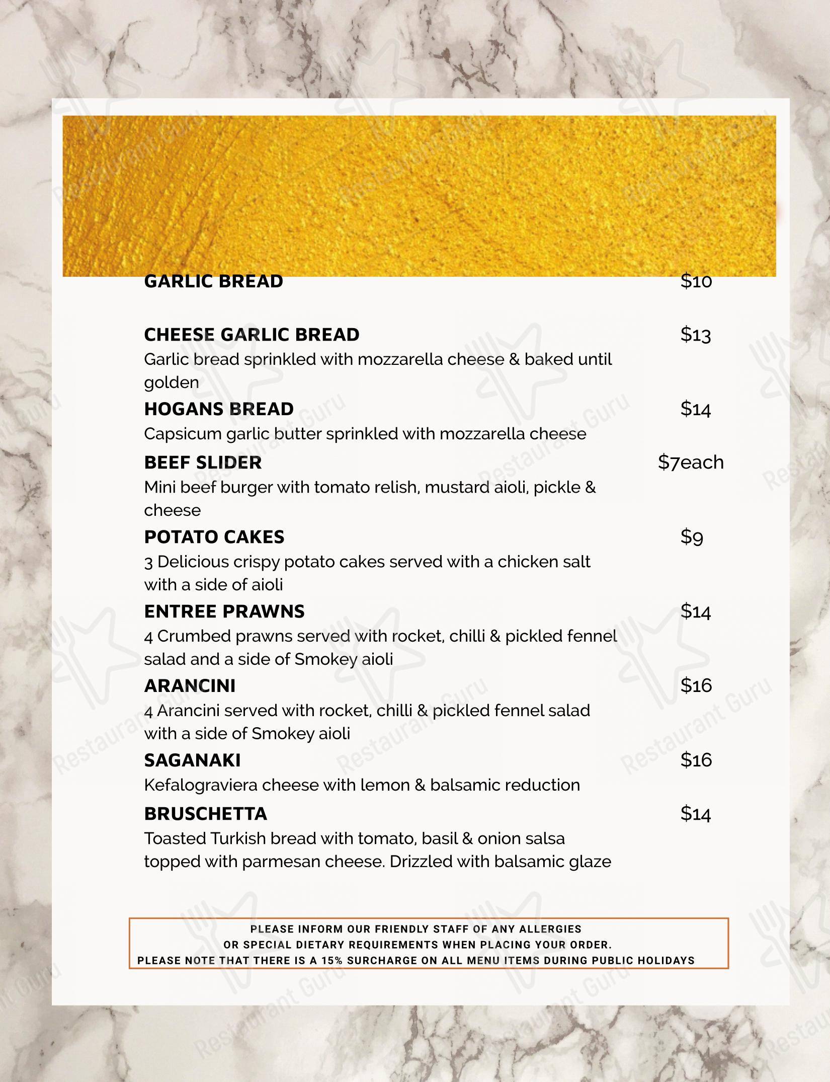 Menu at Hogan's Cafe & Bar Restaurant, Wallan