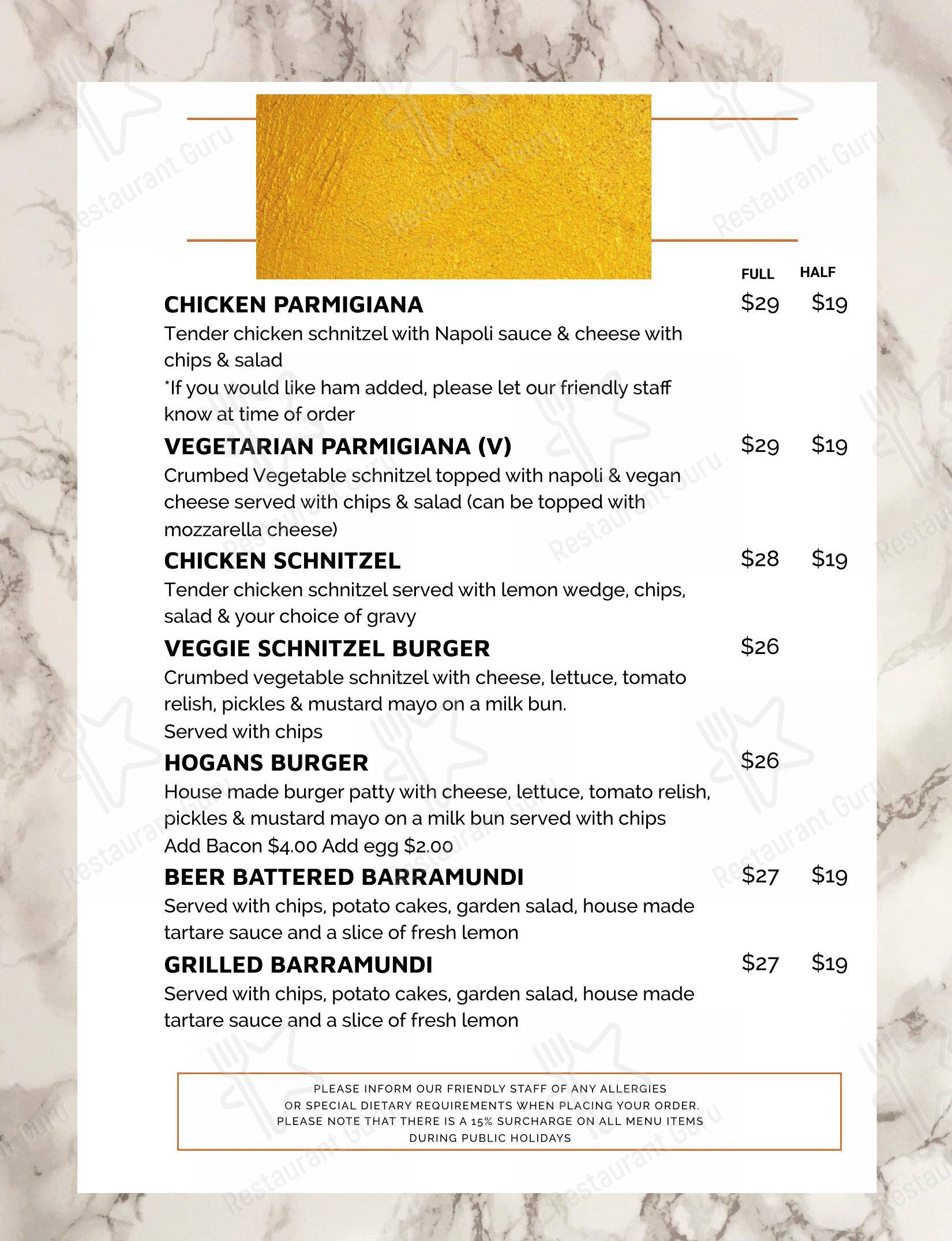 Menu at Hogan's Cafe & Bar Restaurant, Wallan