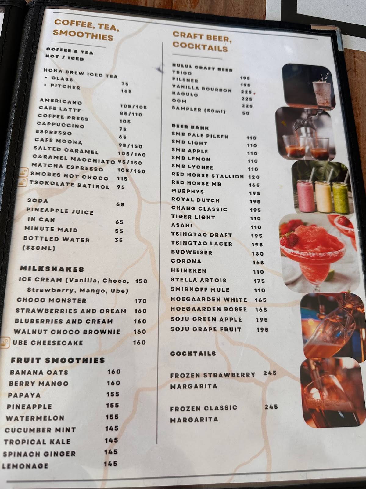 Menu at Hoka Brew restaurant, Tuba, Ben Palispis Hwy