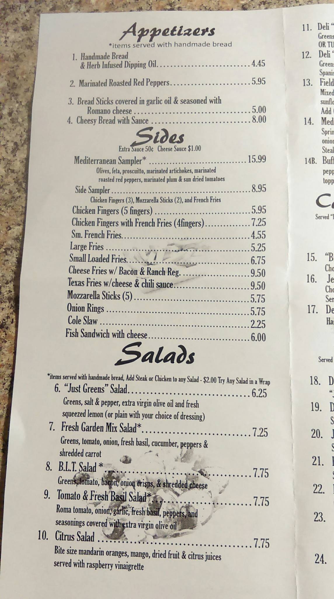 Menu at Front Street Deli of Hollidaysburg PA pizzeria, Hollidaysburg