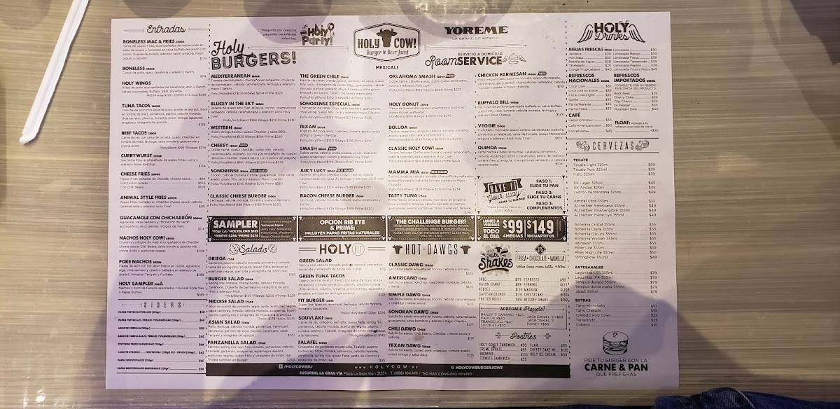 Carta del restaurante Holy Cow! Burger & Beer Joint - La Gran Vía, Mexicali