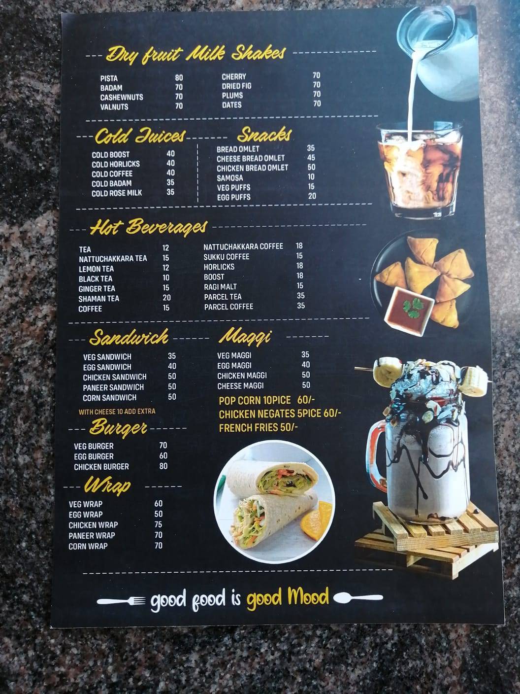 Menu at Home cafe, Chennai