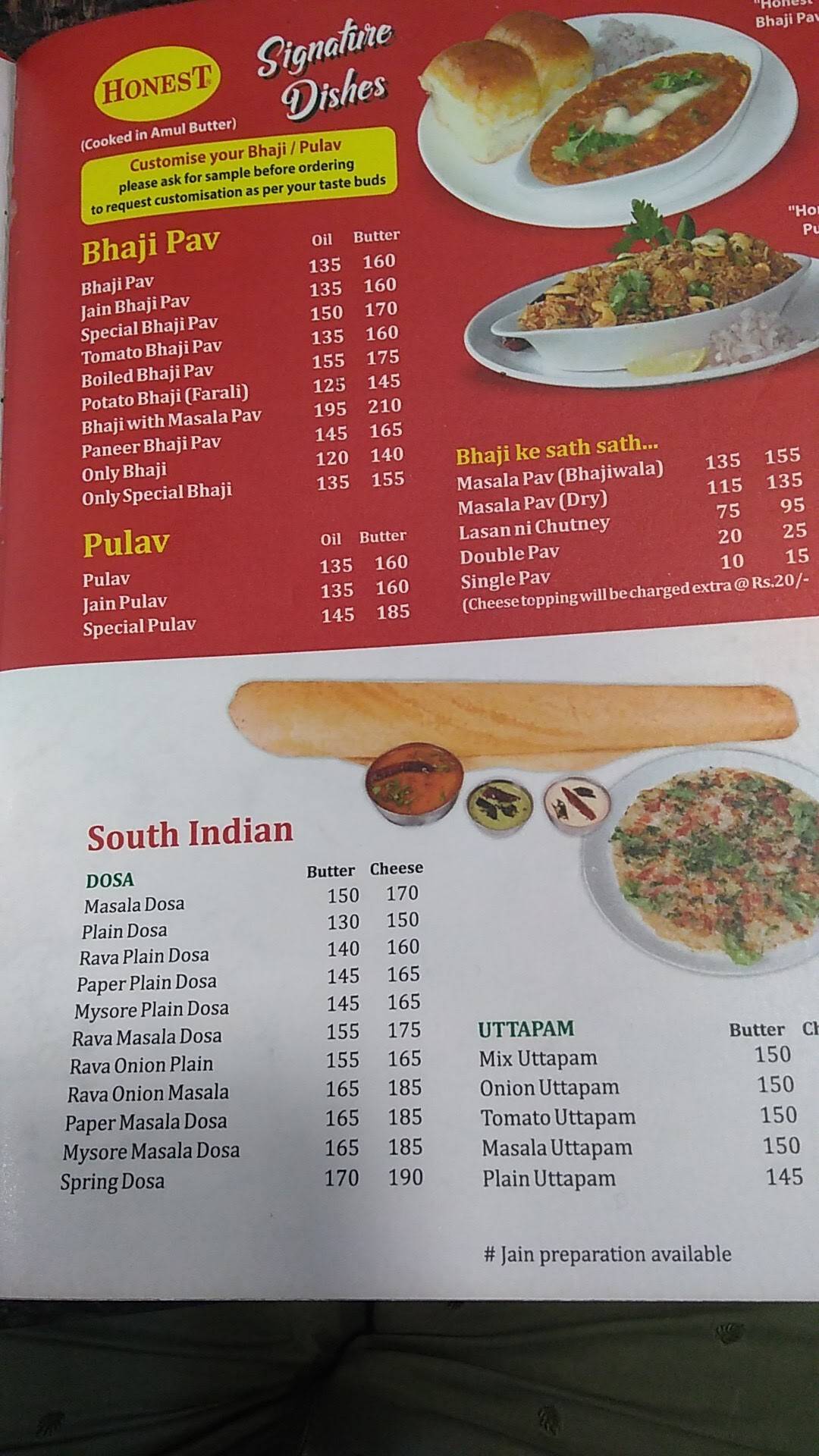 Menu at Honest Restaurant, Ahmedabad, Shop No. 45