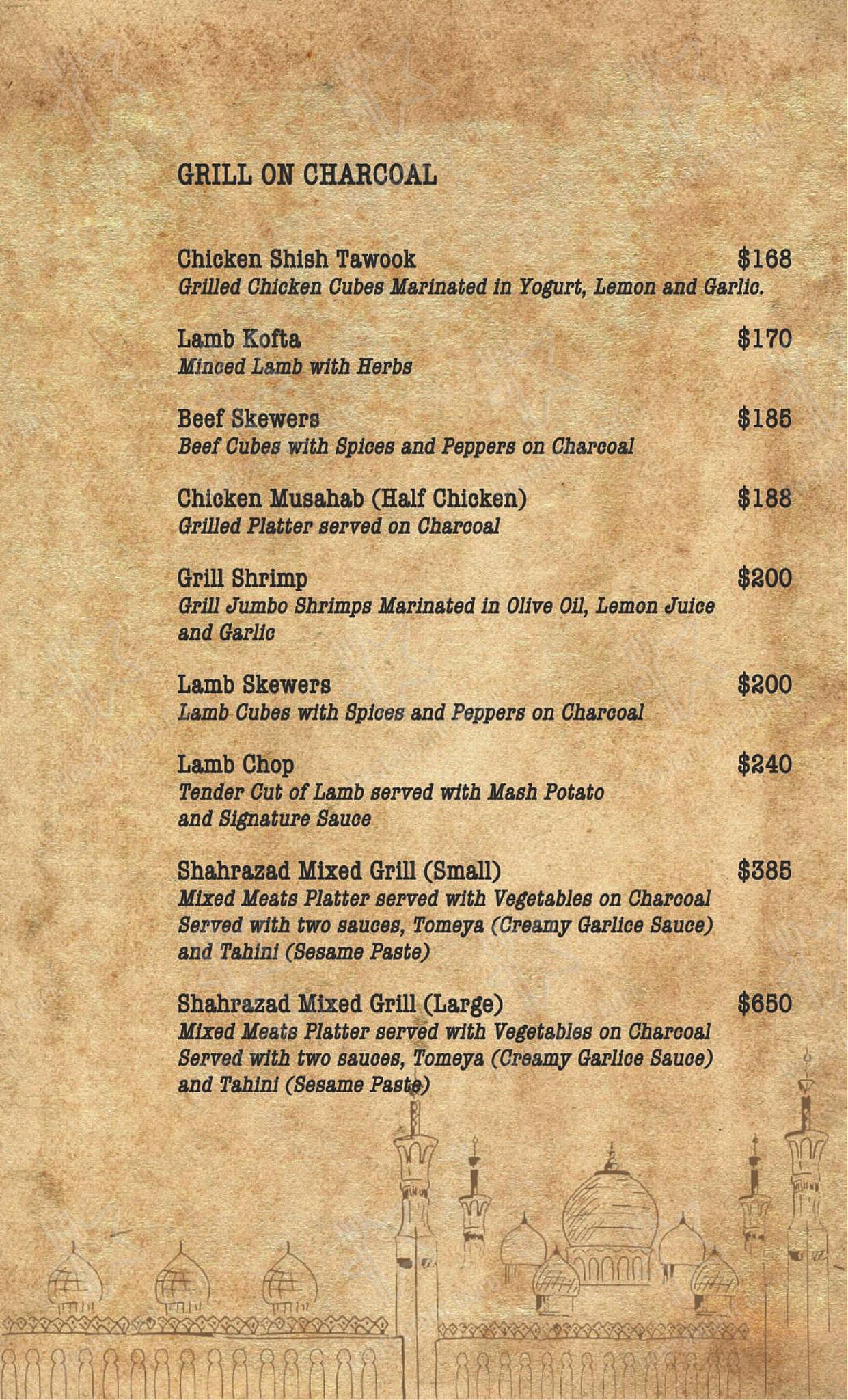Menu at Shahrazad Lebanese Dining Lounge & Bar, Hong Kong