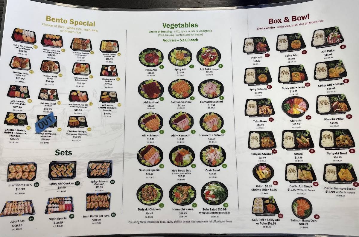 Menu at Ahi and Vegetable - Kapalama restaurant, Honolulu, Dillingham Blvd