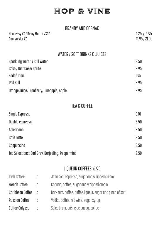 Menu at Hop & Vine pub & bar, Hindhead