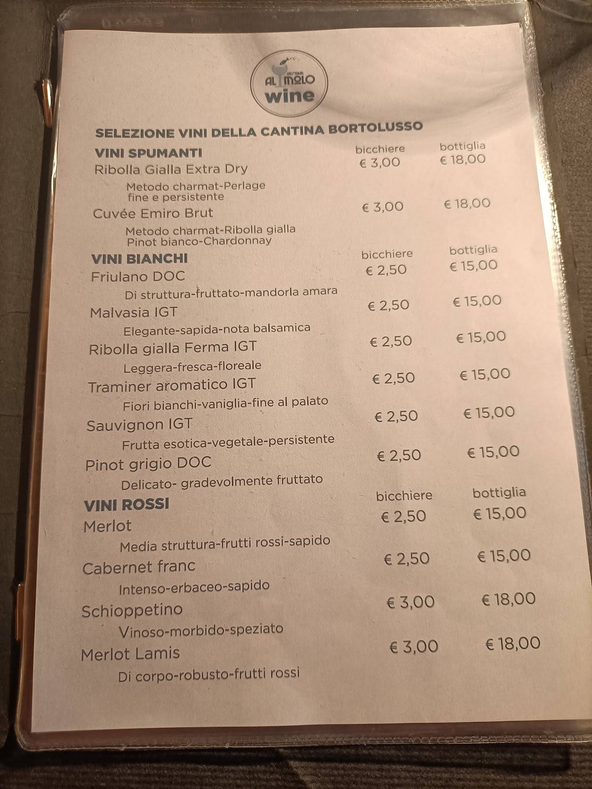 Menu at Hostaria al Molo restaurant, Marano Lagunare