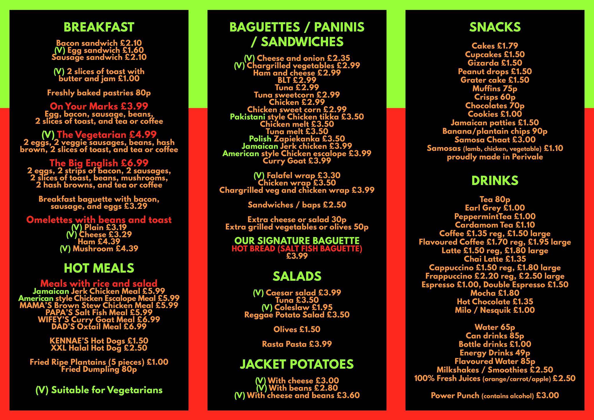 Menu at Hot Bread cafe, Greenford, 68d Bilton Rd