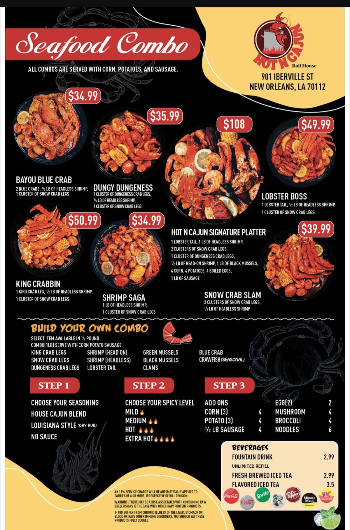 Menu at Hot N Cajun Boil House restaurant, New Orleans