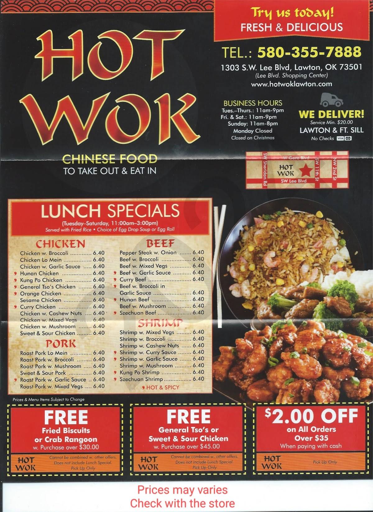 Menu at Hot Wok restaurant, Lawton