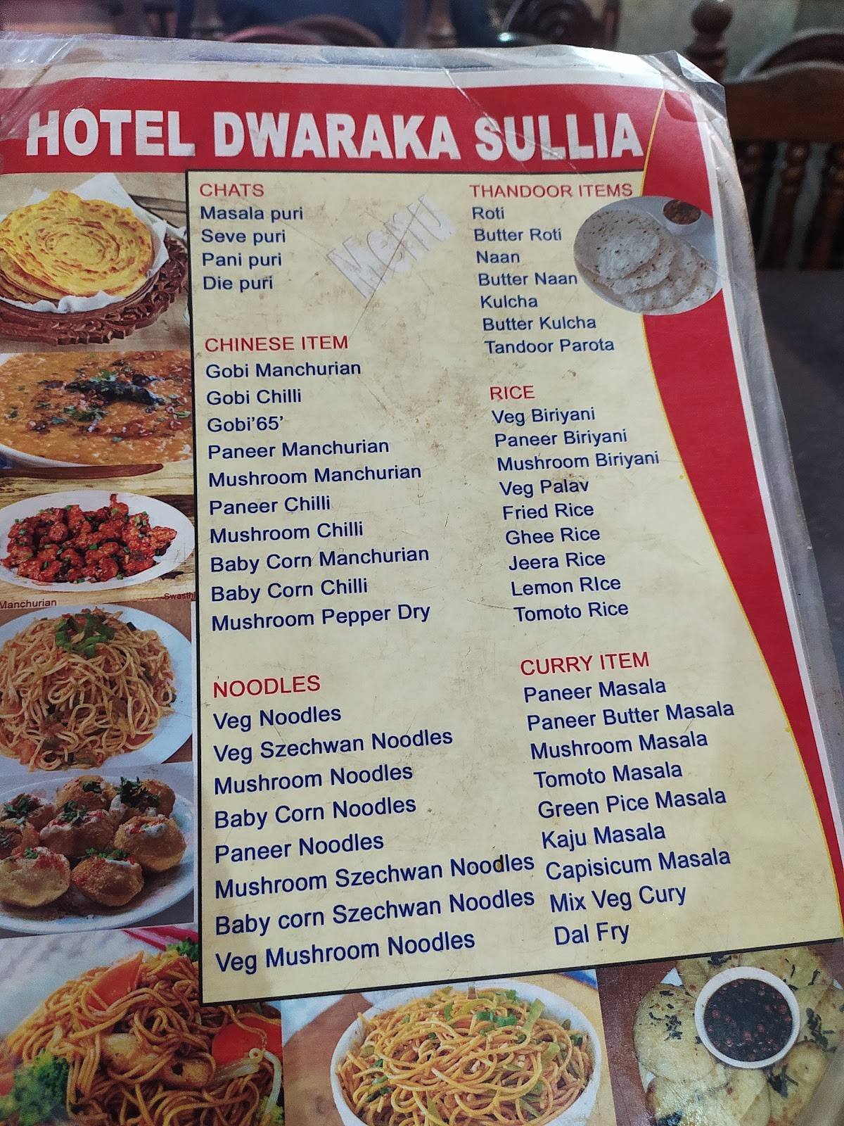 Menu at Hotel Dwaraka, Sullia