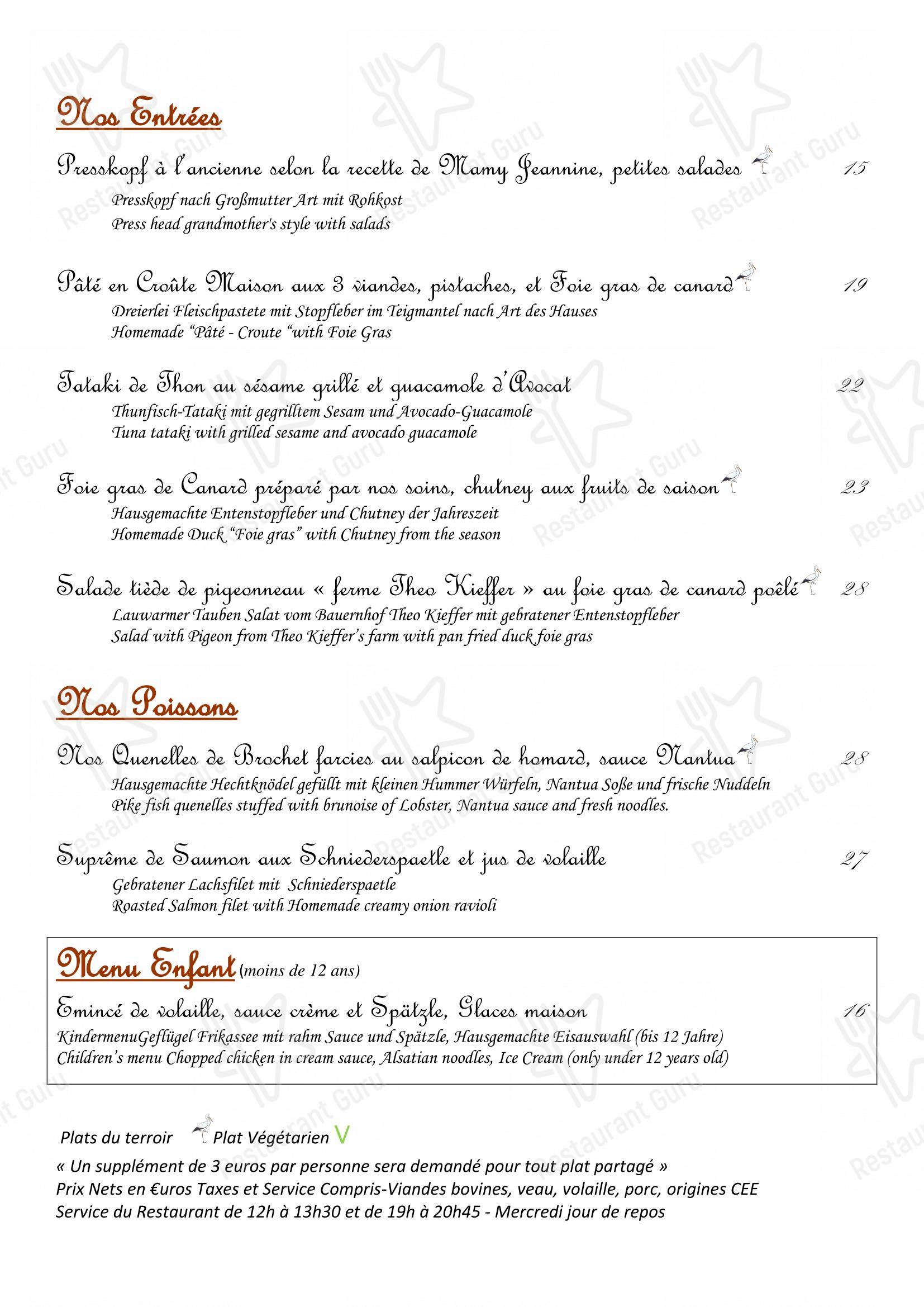 Menu au Hôtel A l'Ami Fritz restaurant, Ottrott