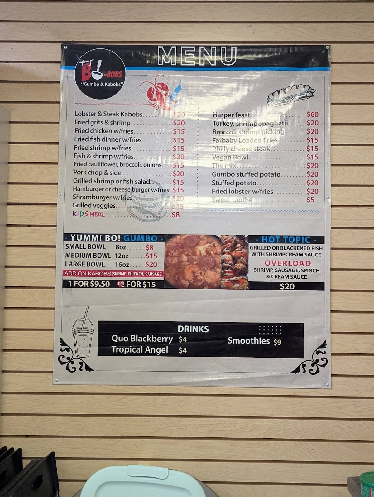 Menu at Bo-bobs restaurant, Houston