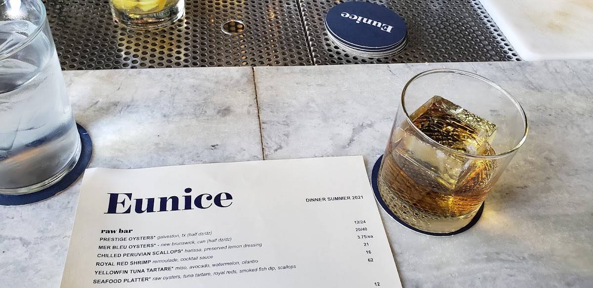Menu at Eunice restaurant, Houston