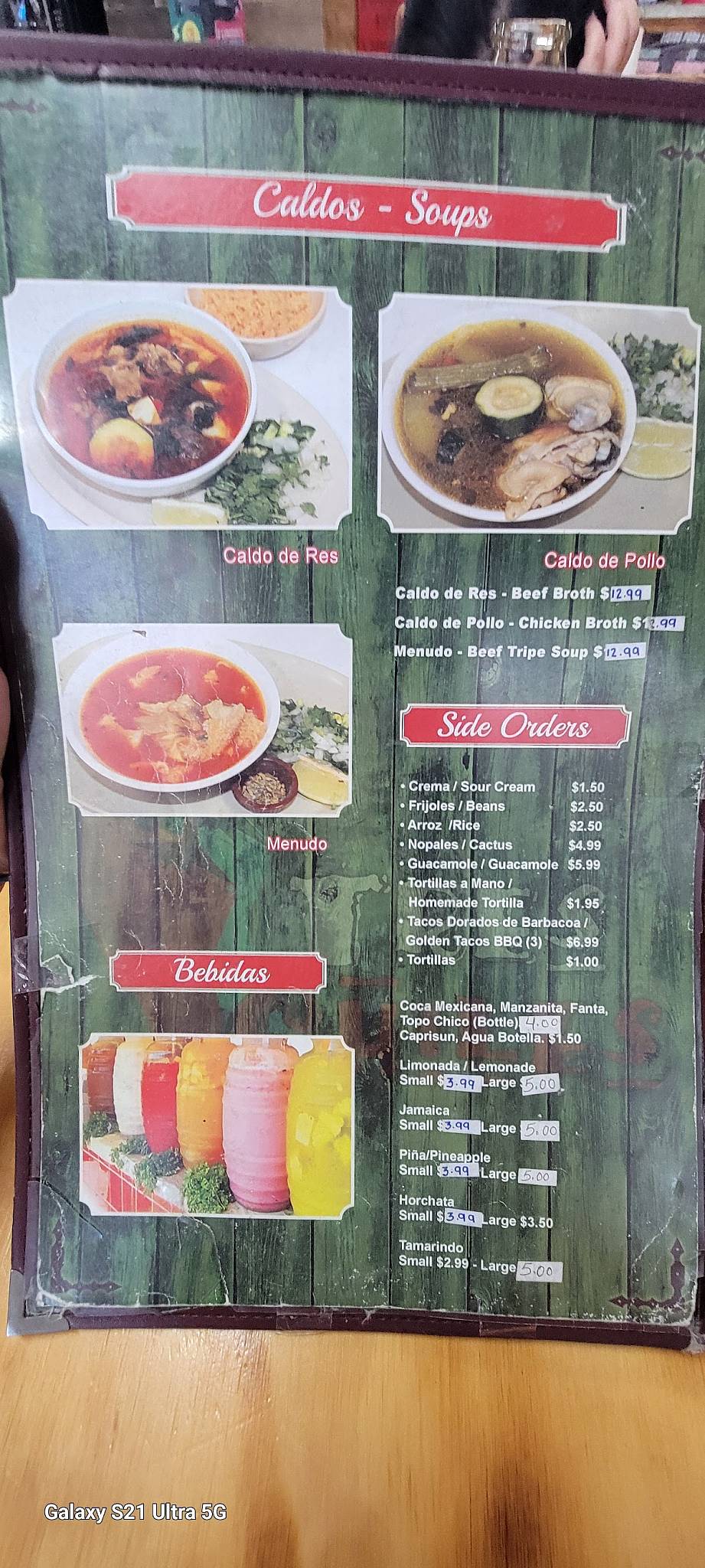 Menu at Tres Chiles restaurant, Houston