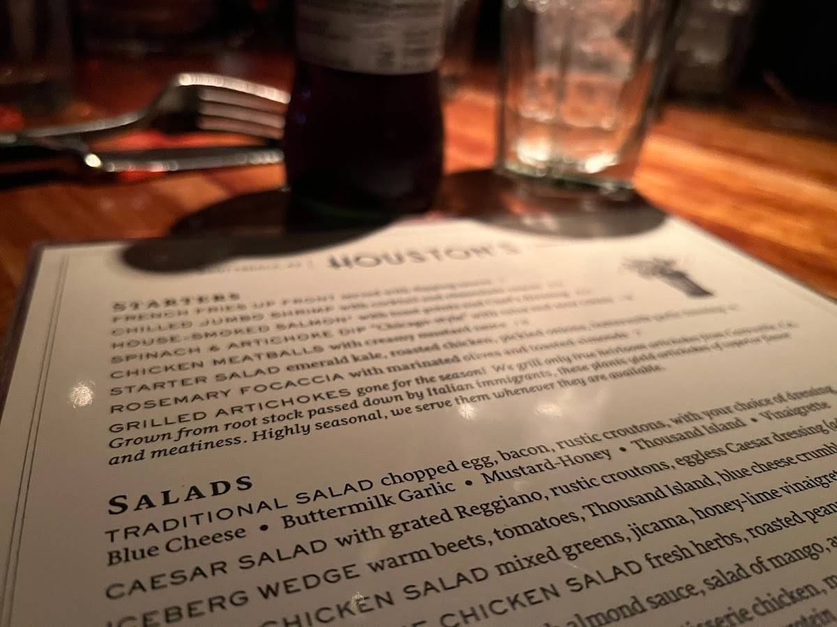 Menu at Houston's steakhouse, Scottsdale