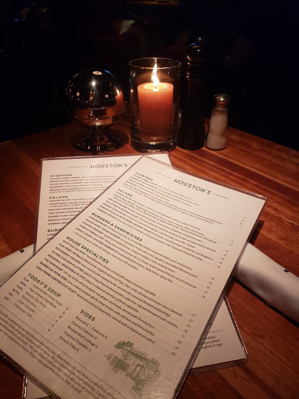 Menu at Houston's steakhouse, Scottsdale
