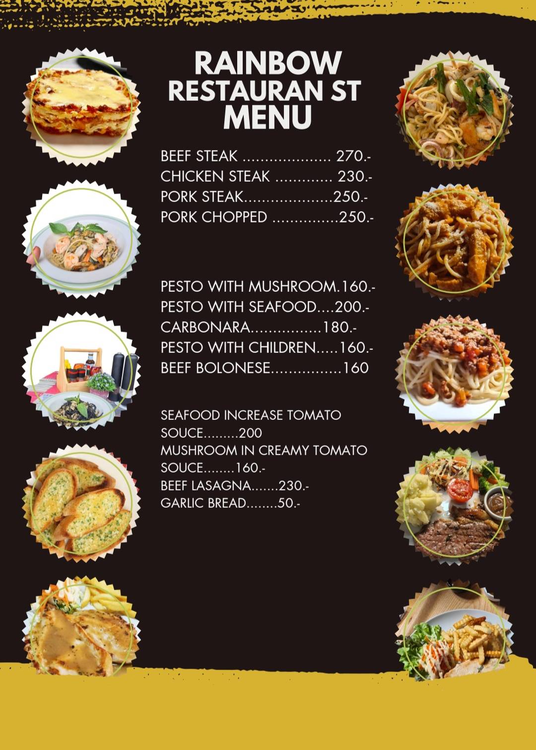 Menu at Rainbow Restaurant, Hua Hin