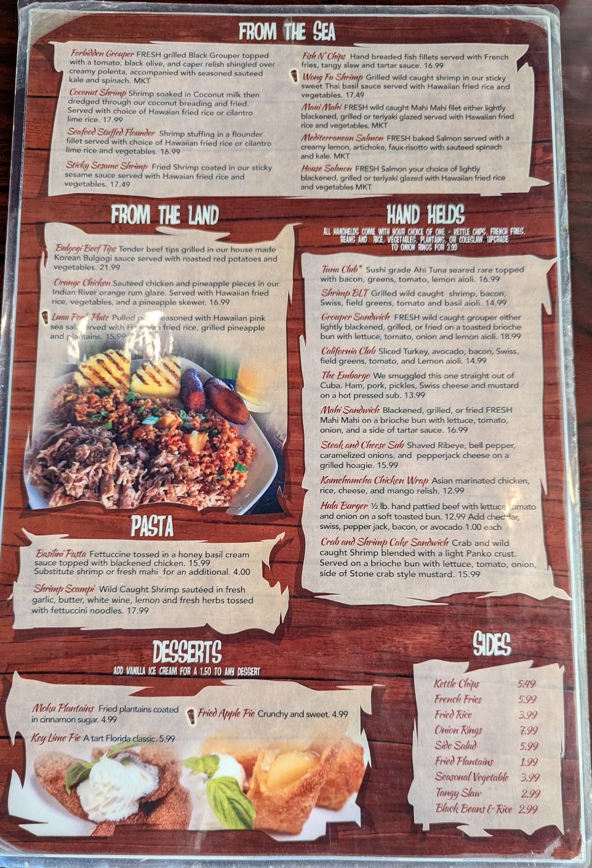 Menu at Hula Moon Tiki Grill pub & bar, Indian Harbour Beach
