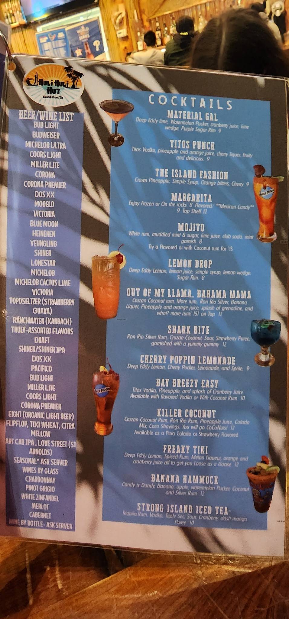 Menu at Huli Huli Hut restaurant, Galveston