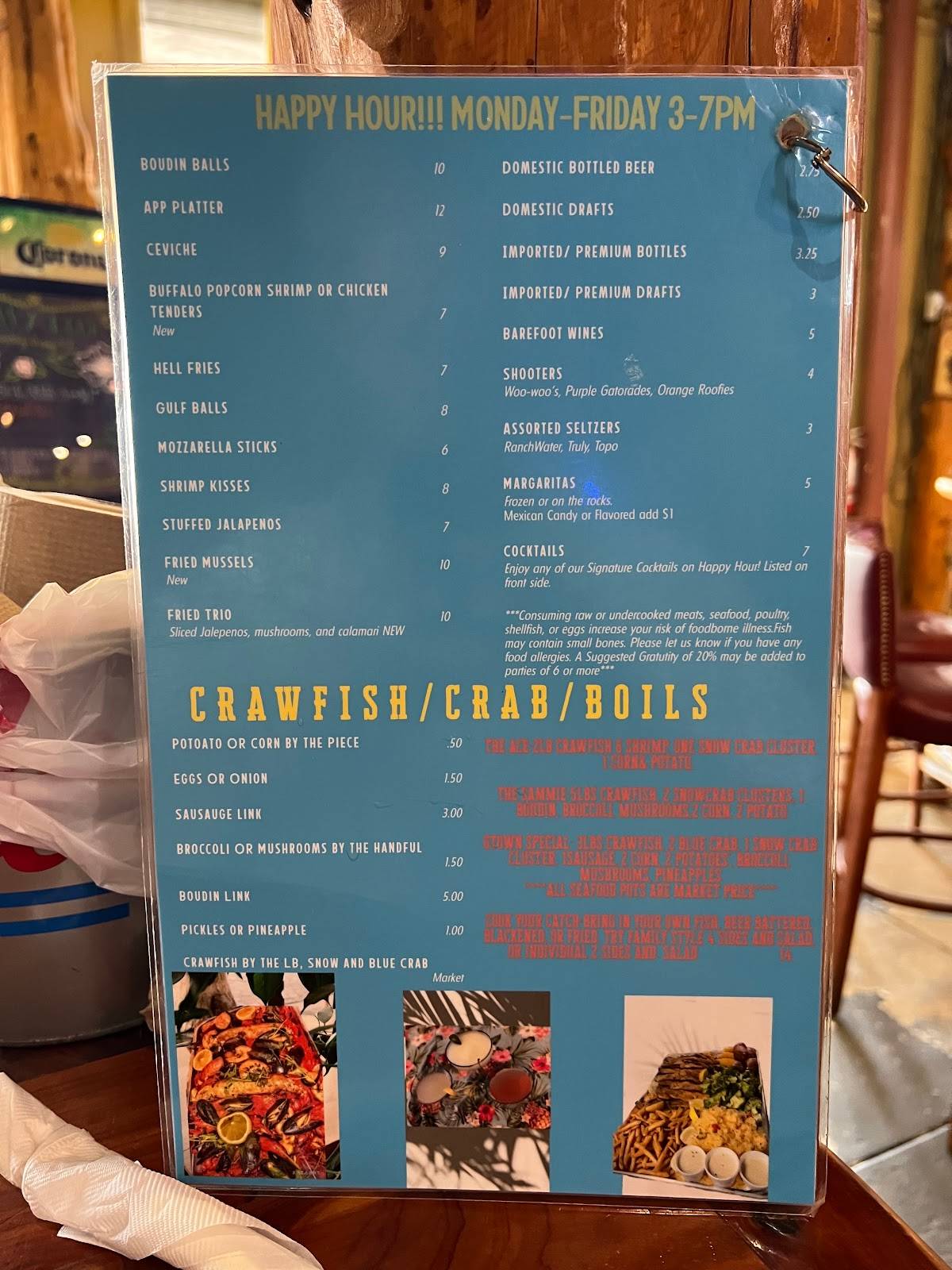 Menu at Huli Huli Hut restaurant, Galveston
