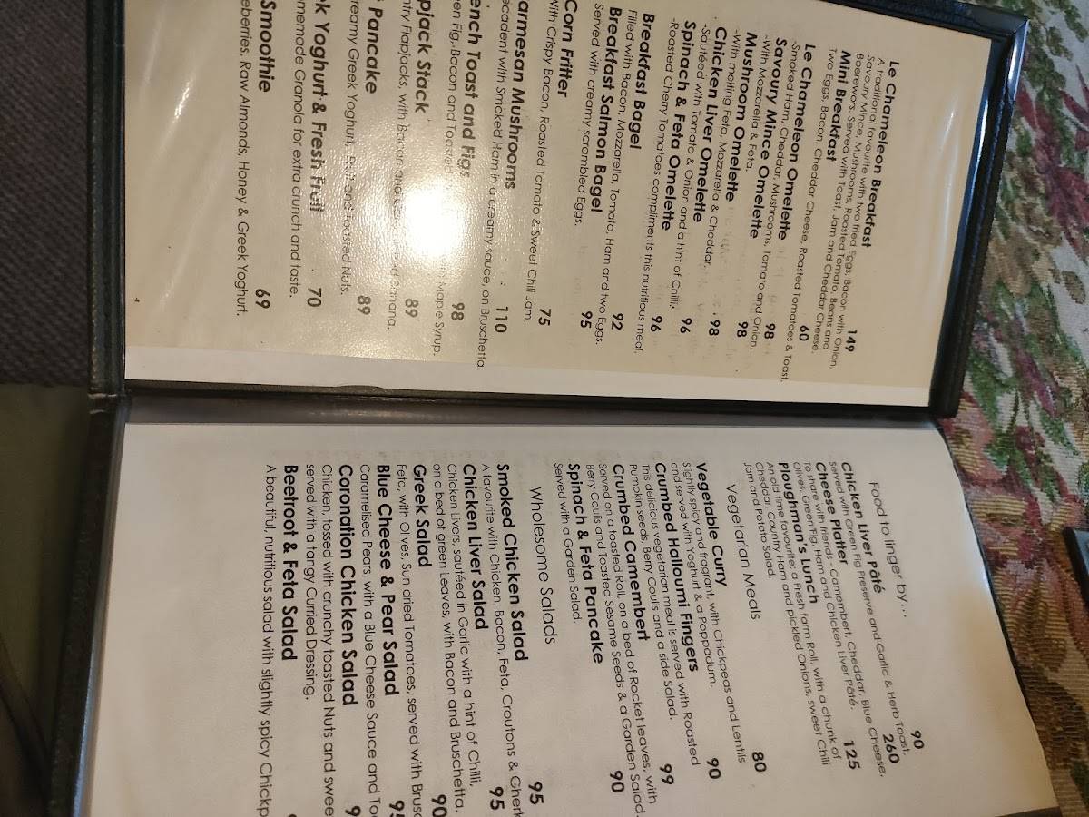 Menu at Le Chameleon restaurant, Humansdorp