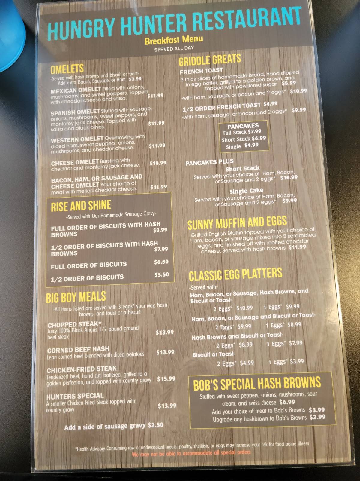 Menu at Hungry Hunter Restaurant, Branson, Historic Hwy 165