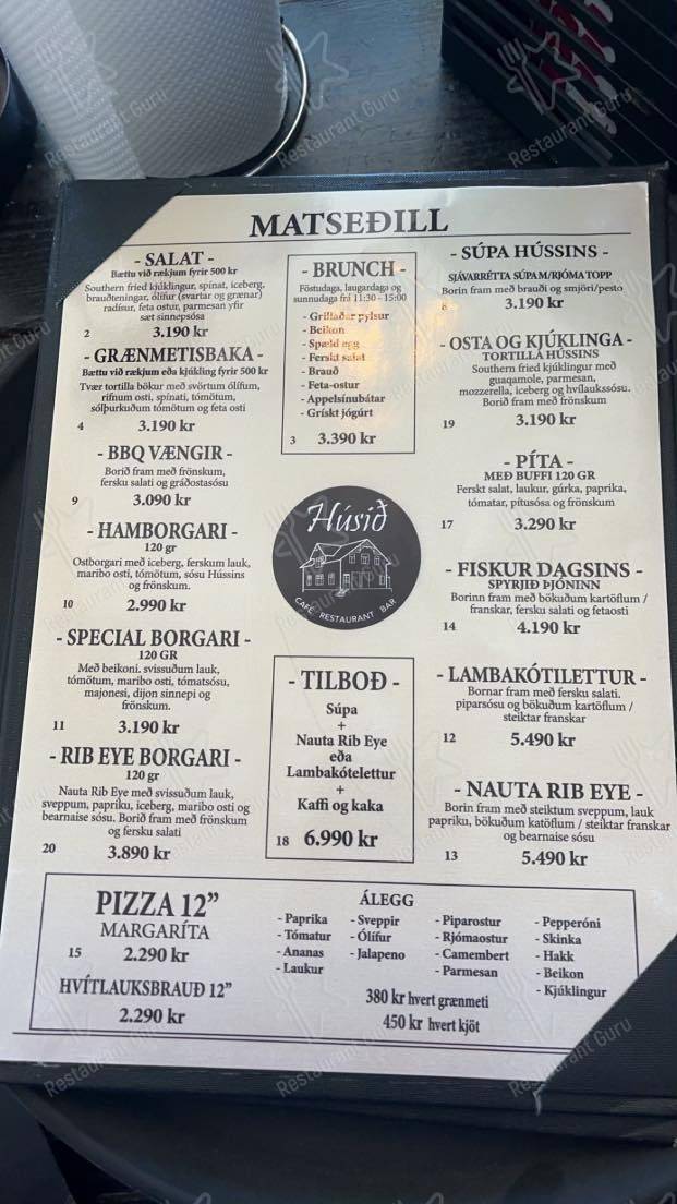 Menu at Husid | Húsið restaurant, Ísafjörður