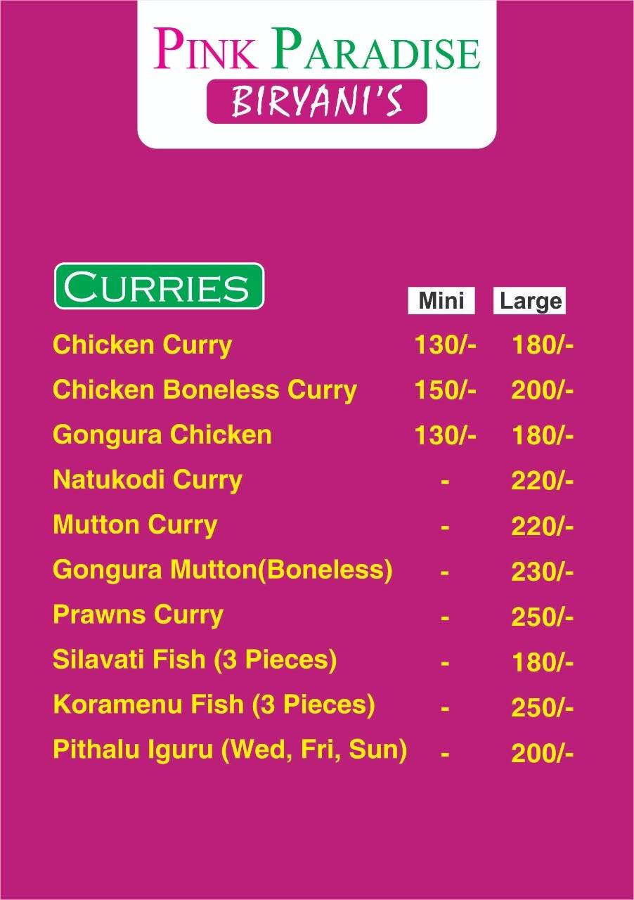 Menu at Bhimavaram thali(pink paradise), Hyderabad